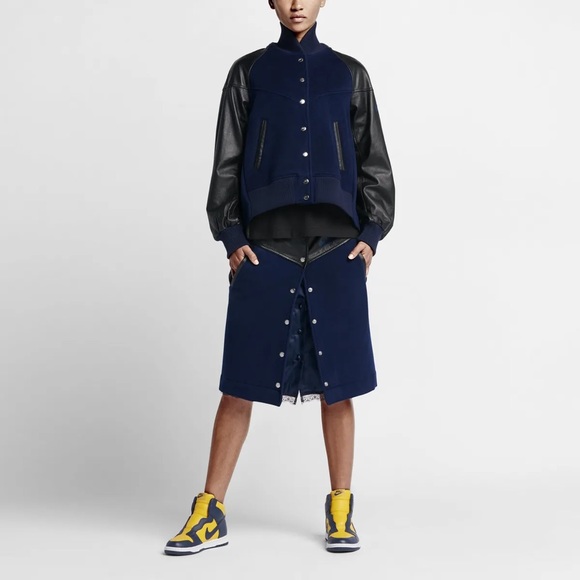 Nike | Skirts | Nike Lab X Sacai Windrunner Lace Inset Letterman Midi ...